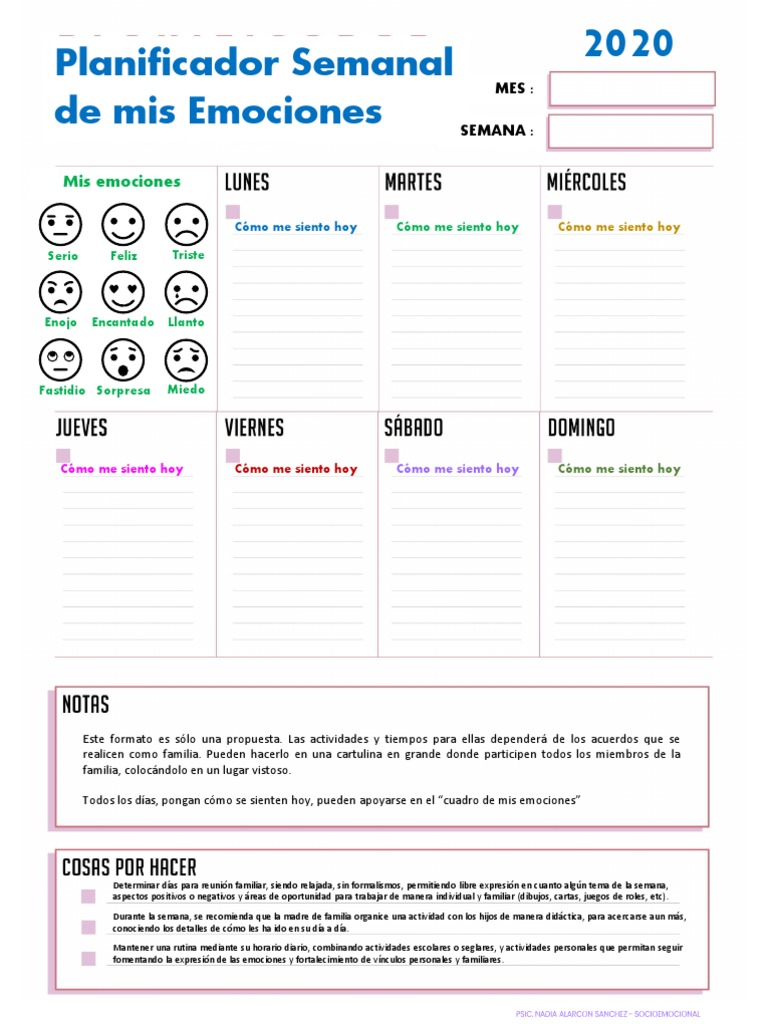 Planificador Semanal de Mis Emociones | PDF | Las emociones | Sicología
