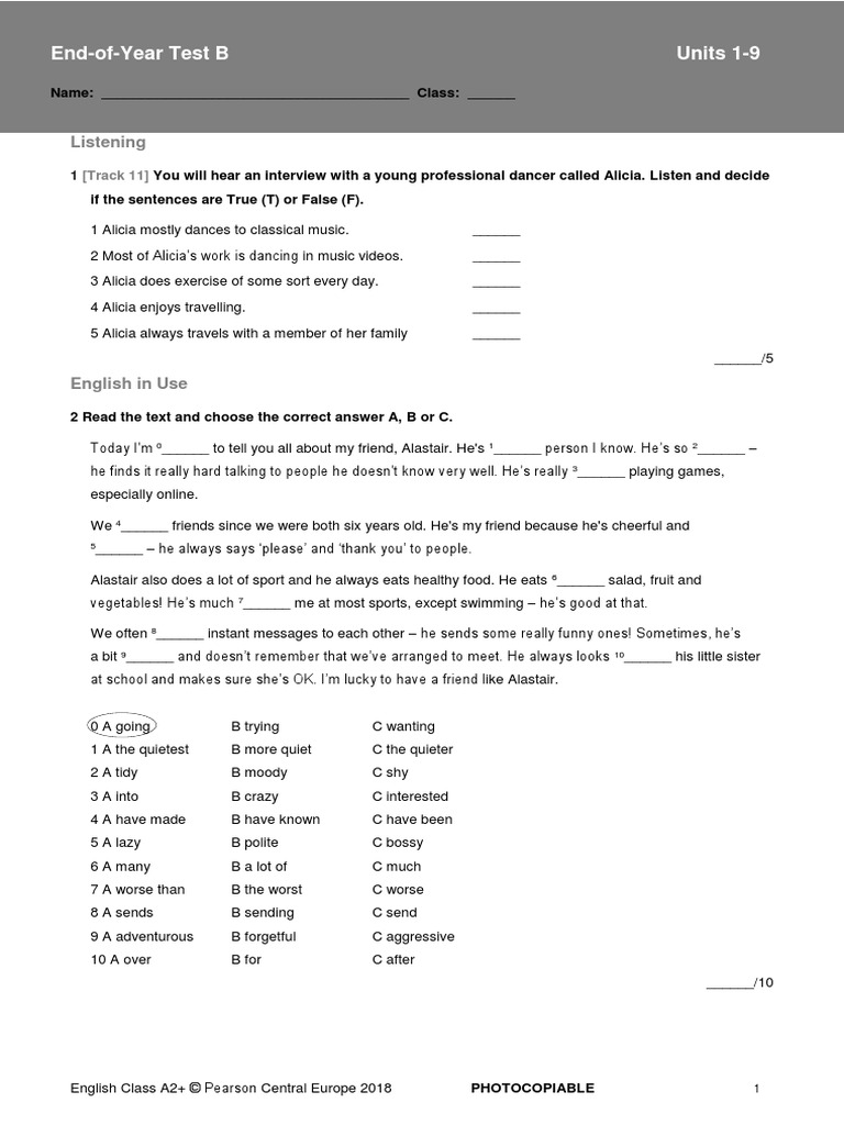 ECA2+ - Tests - End-of-Year Test B - 2018 | PDF