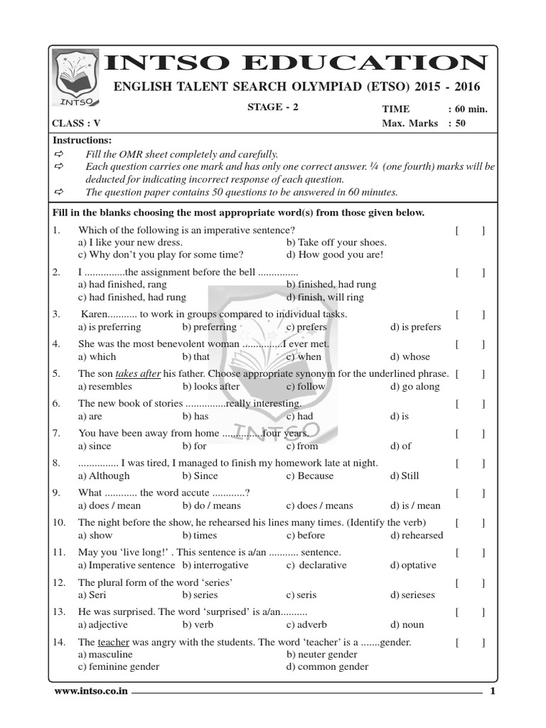 Intso Education: English Talent Search Olympiad (Etso) 2015 - 2016 ...