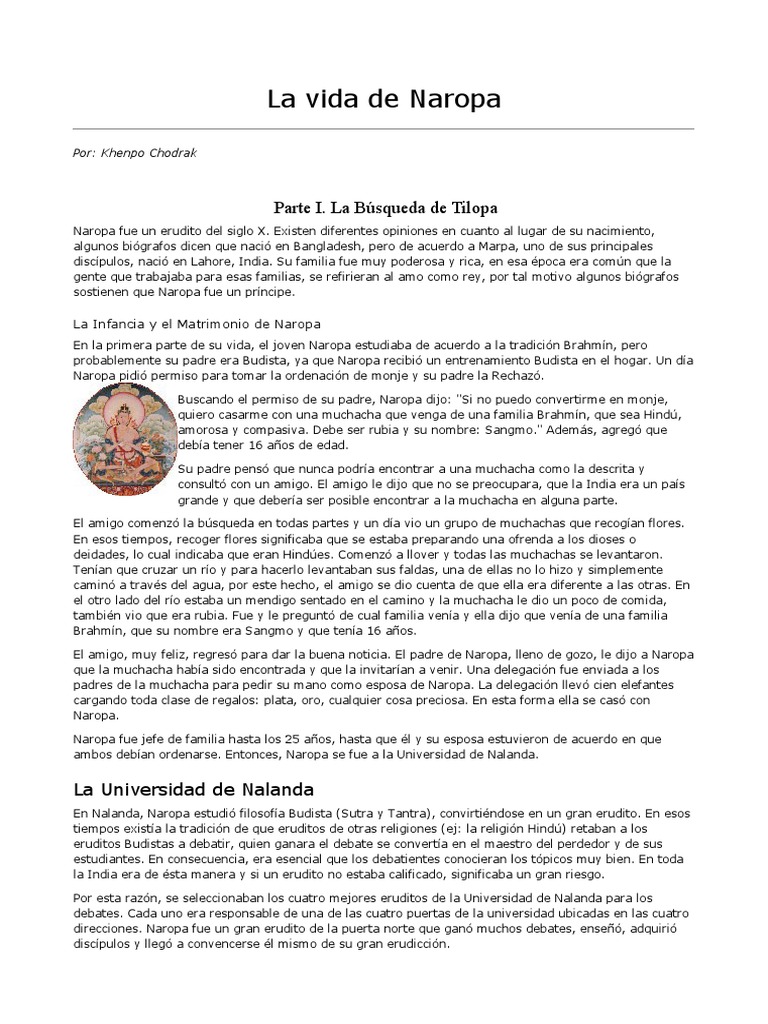 La Vida de Naropa - Khenpo Chodrak | PDF | Vajrayana | Mahamudra