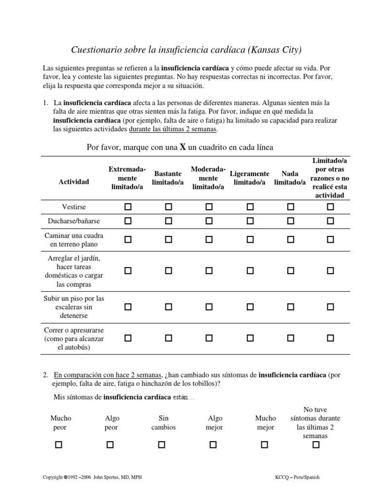 CUESTIONARIO KANSAS KCCQ-Spanish (Peru) | PDF