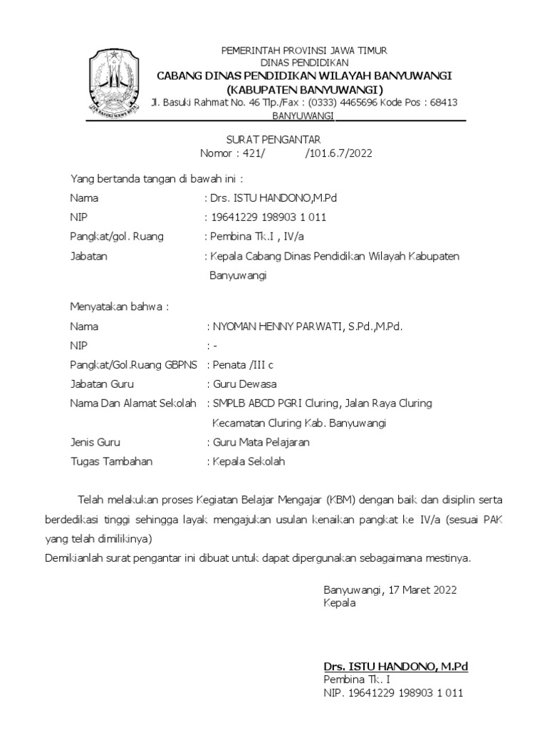 Surat Pengantar Inpassing | PDF