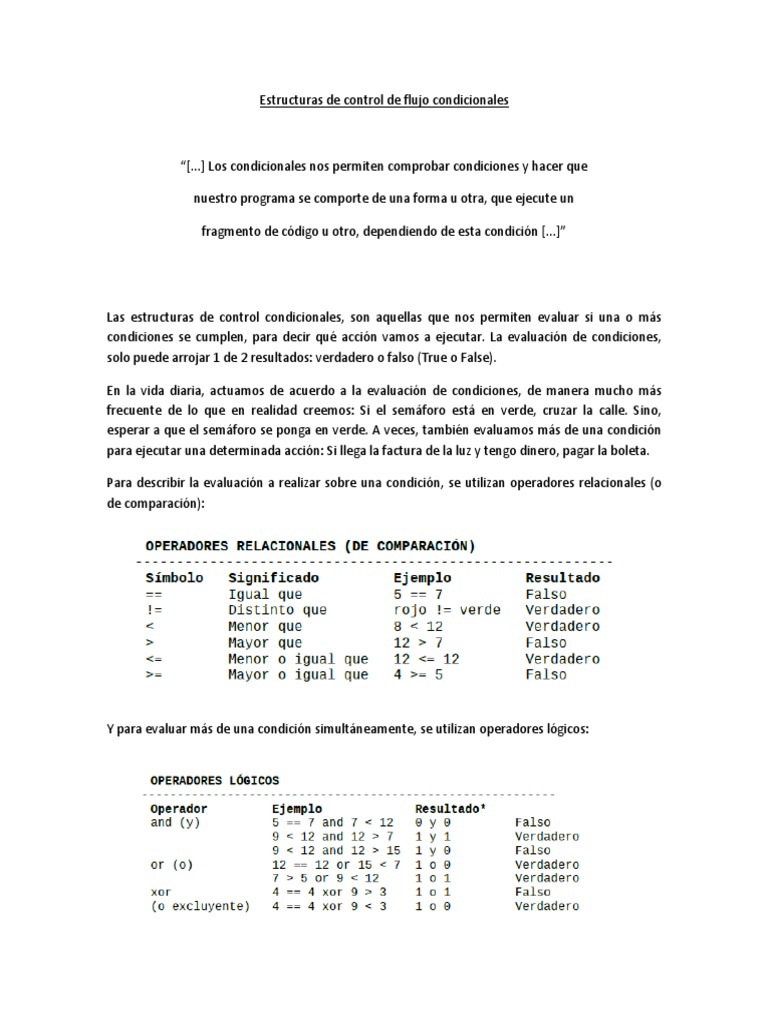 Cómo funcionan las estructuras de control de flujo condicionales | PDF