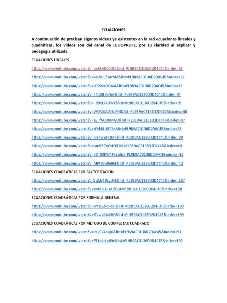 Videos de Ecuaciones Lineales y Cuadraticas | PDF | Hogar, jardinería y ...