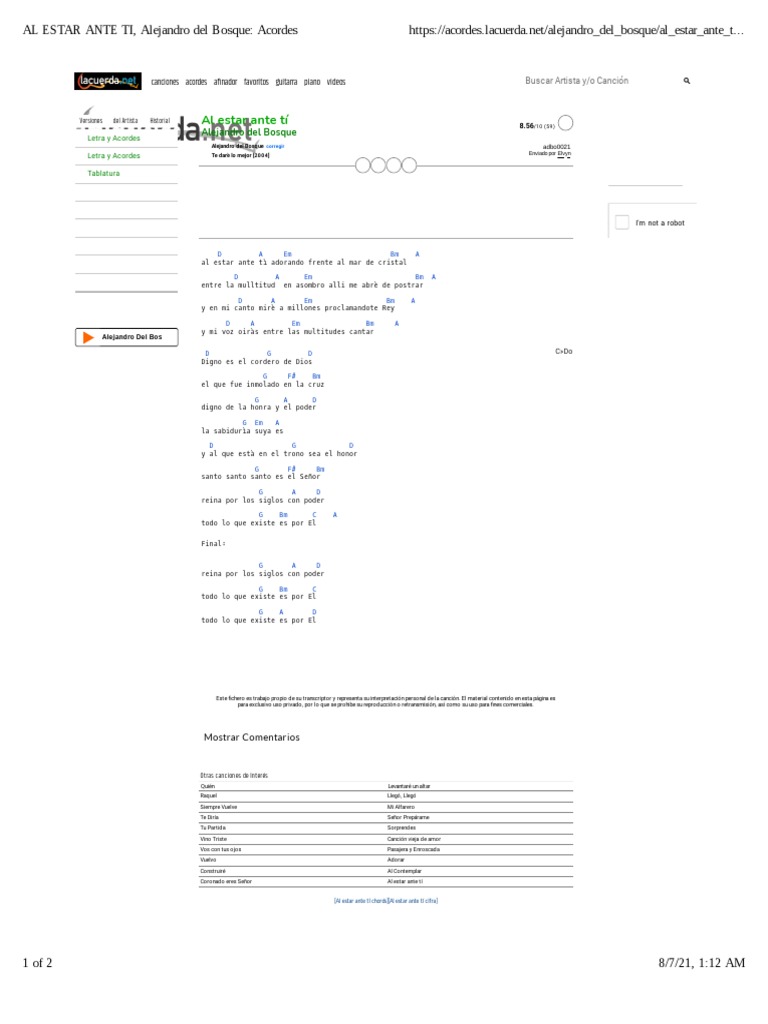 Acordes de "Al Estar Ante Ti" | PDF | Canciones