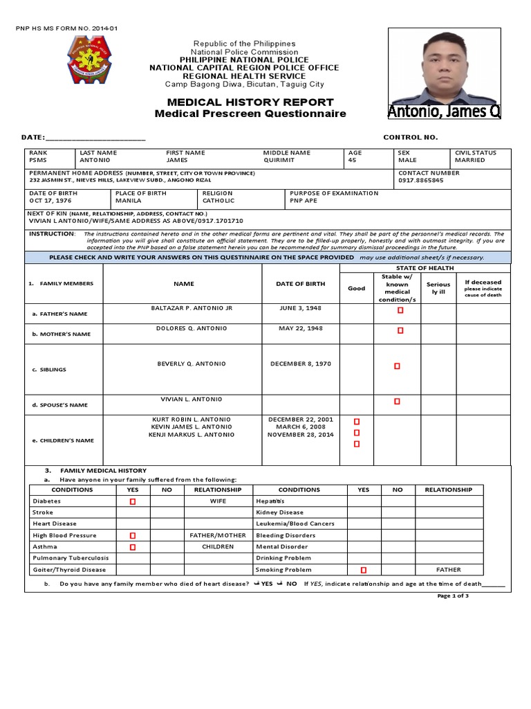 Ape-Form - Medical-History-Questionnaire James Copy 2022 | PDF
