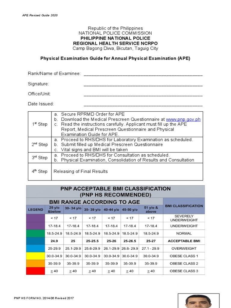 Philippine National Police Regional Health Service Ncrpo Physical Examination Guide For Annual ...
