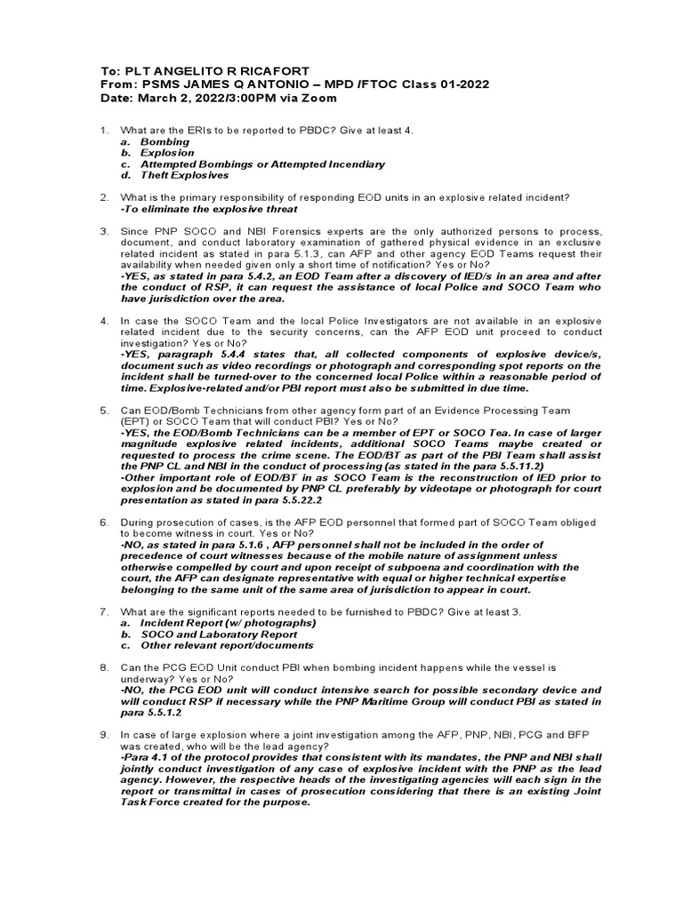 FTOC Assignment EOD Mar 2 2022 | PDF | Bomb Disposal | Improvised ...