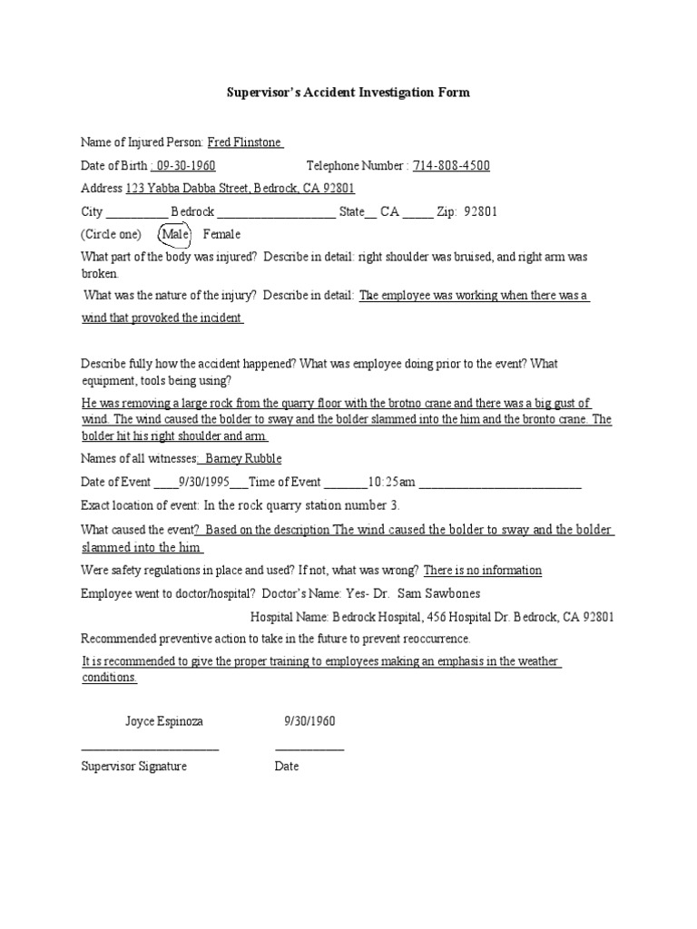 Supervisor's Accident Investigation Form | PDF | Personal Protective ...