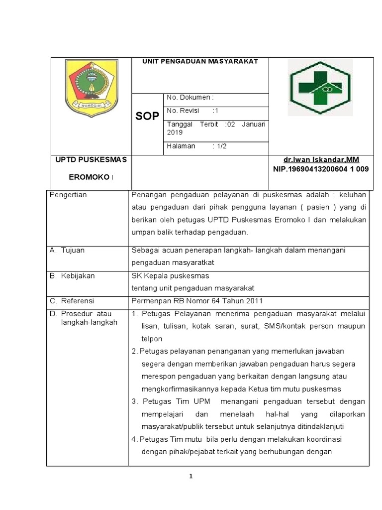 Sop Unit Pengaduan Masyarakat | PDF | Pengembangan Diri | Sains & Matematika