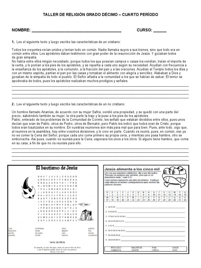 Taller Religión - Grado Décimo | PDF | eucaristía | Pablo el apóstol