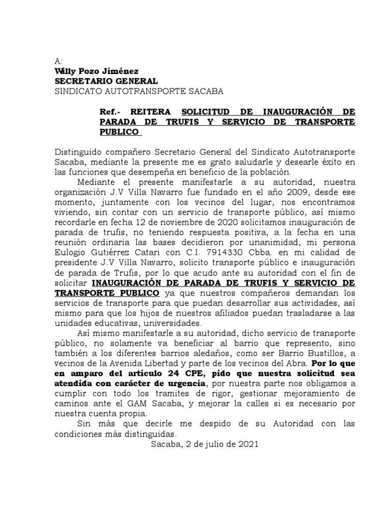 Solicitud Barrio | PDF