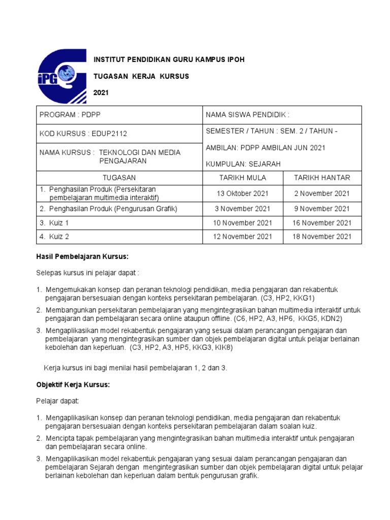 Tugasan Kerja Kursus Edup2112 | PDF