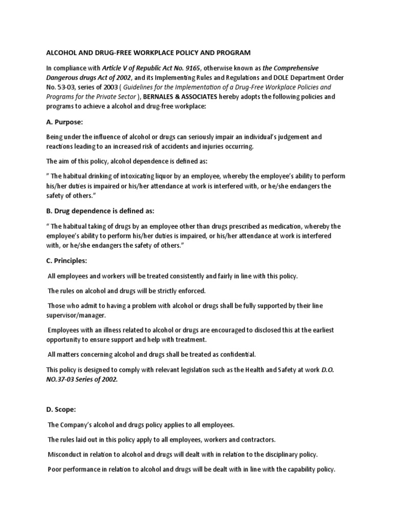 Alcohol and Drug Free | PDF | Substance Abuse | Employment