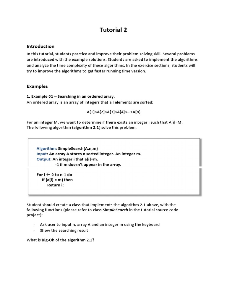 Tutorial 2: 1. Example 01 - Searching in An Ordered Array | PDF ...