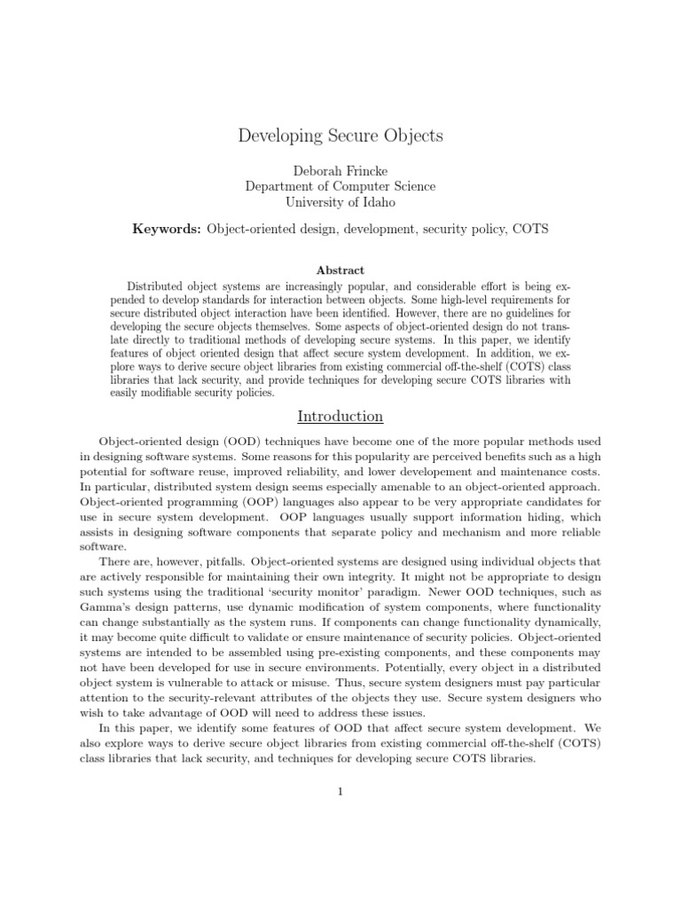 Developing Secure Objects | PDF | Object Oriented Programming | Common ...