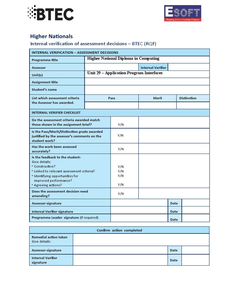 Higher Nationals: Internal Verification of Assessment Decisions - BTEC ...