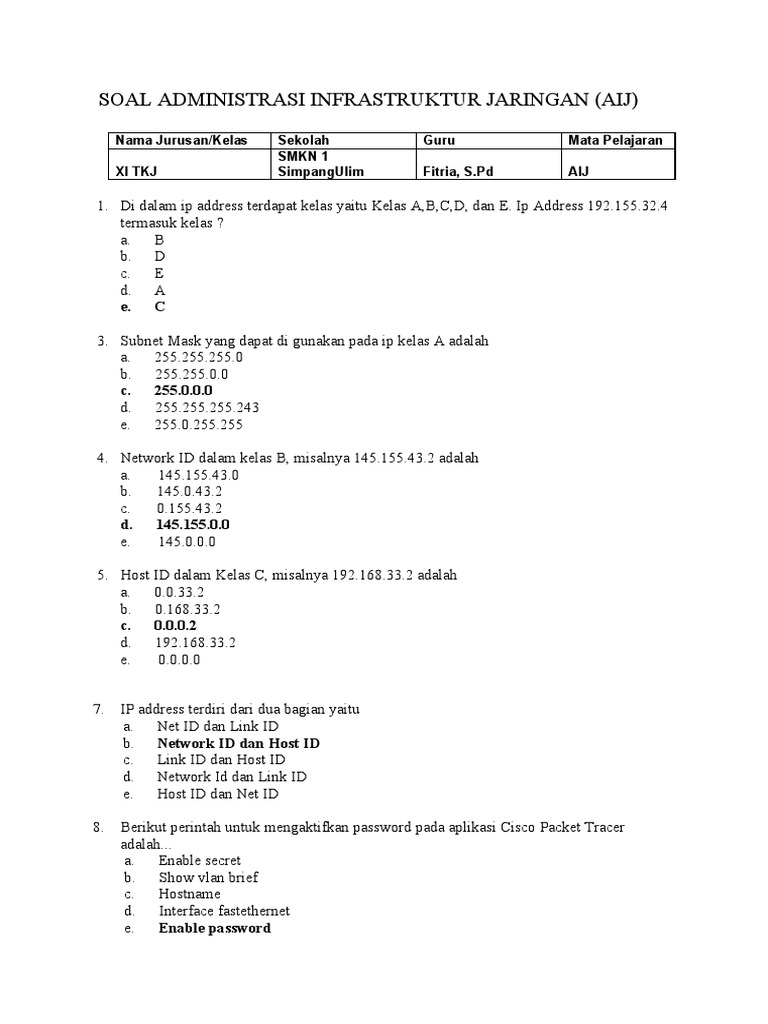 Soal Administrasi Infrastruktur Jaringan (Aij) | PDF
