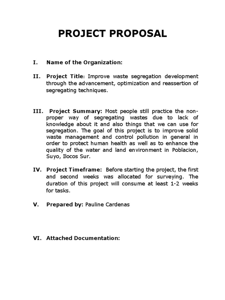 Project Proposal: I. Name of The Organization: II. Project Title | PDF ...