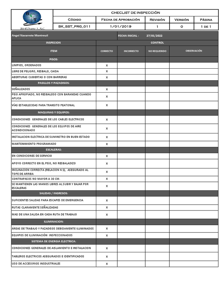 BK - SST - PRG - 011 CHECk LIST DE INSPECCIÓN | PDF BK - SST - PRG - 011 CHECk LIST DE INSPECCIÓN | PDF