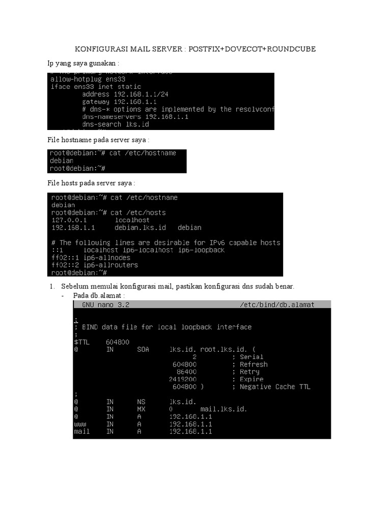 Konfigurasi Mailserver (Postfix+dovecot+roundcube) Debian 10 | PDF Konfigurasi Mailserver (Postfix+dovecot+roundcube) Debian 10 | PDF