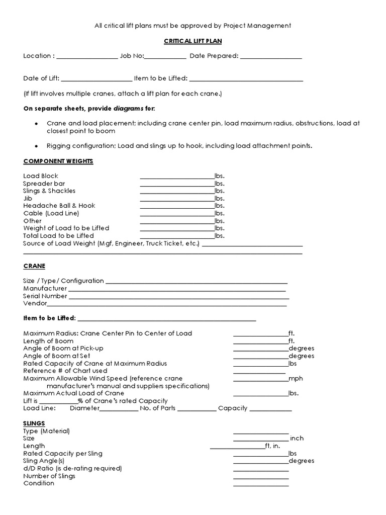 Critical Lift Plan Form | PDF | Crane (Machine) | Manufactured Goods