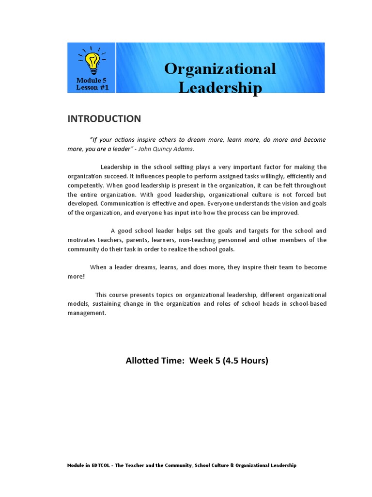 MODULE 5 in EDTCOL First Semester A. Y. 2021 2022 | PDF | Leadership ...
