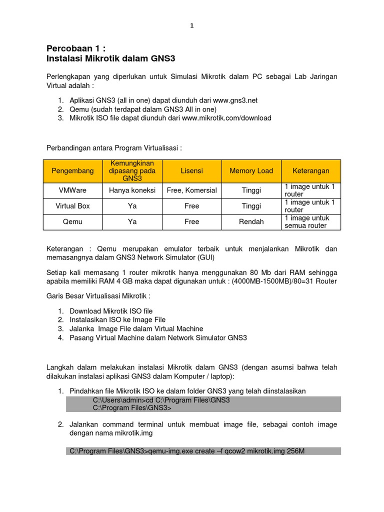 1.instalasi Mikrotik Dalam GNS3 | PDF