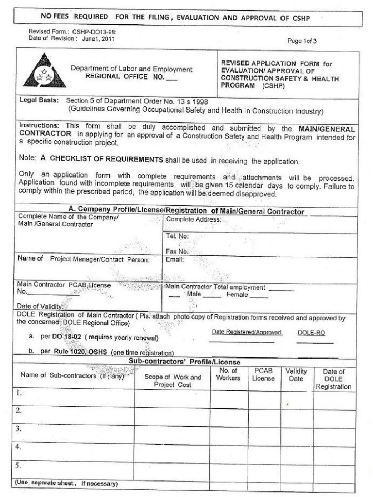 Rev. Application Form For Evaluation Approval of Const. SafetyP | PDF