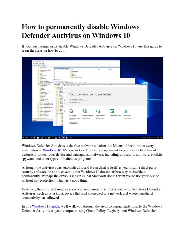 Permanently Disable Windows Defender 10 | PDF | Antivirus Software ...