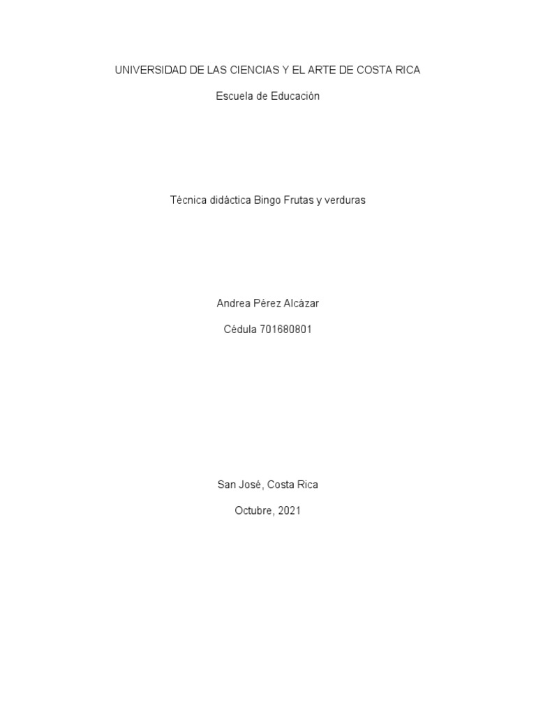 Bingo Frutas y Verduras | PDF