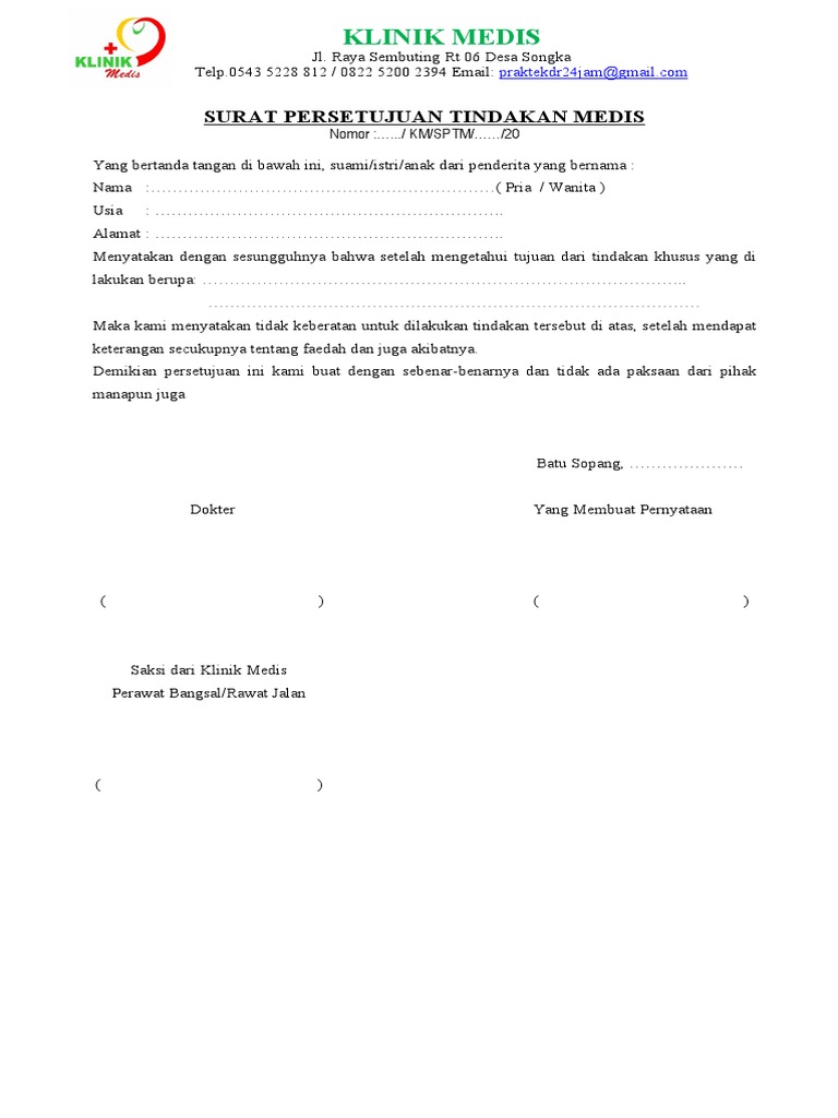 Surat Persetujuan Tindakan Medis | PDF