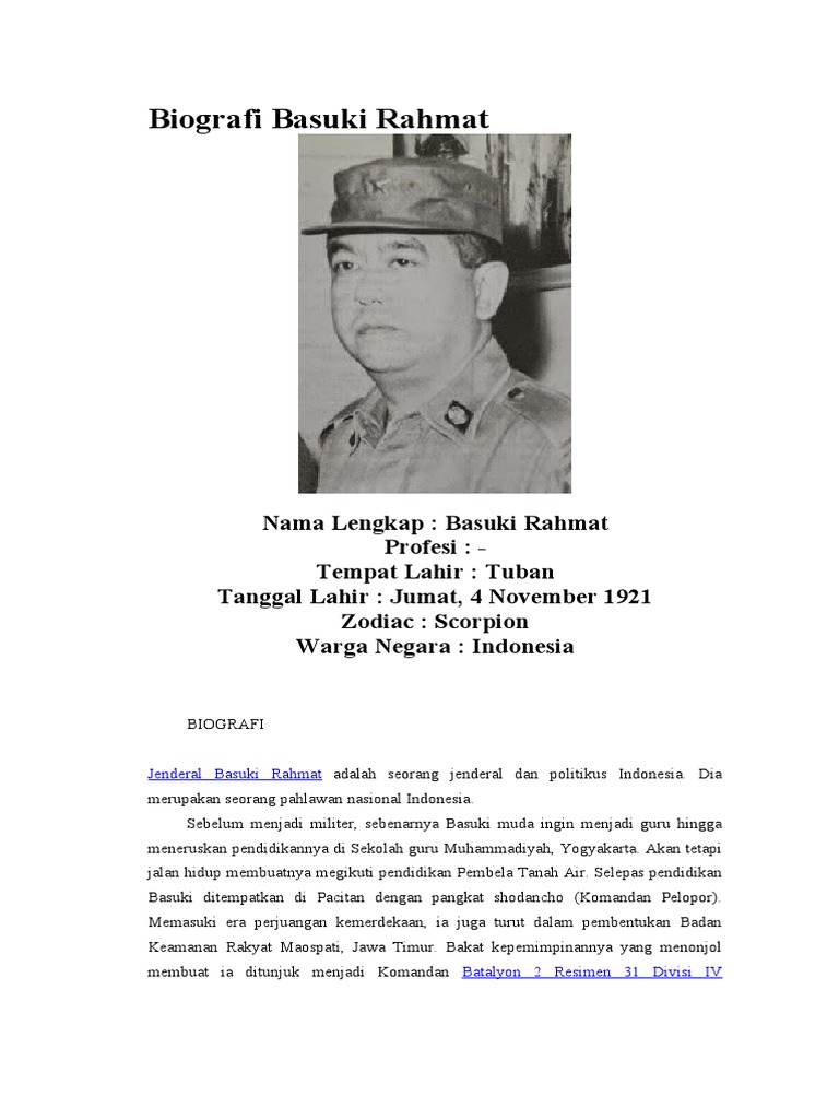 Peran Penting Jenderal Basuki Rahmat dalam Sejarah Indonesia | PDF