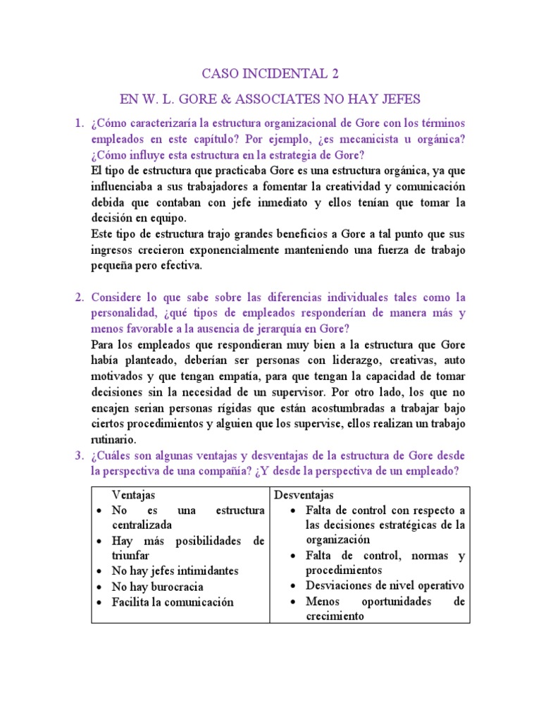 CASO INCIDENTAL 2 Gore | PDF | Comportamiento organizacional ...