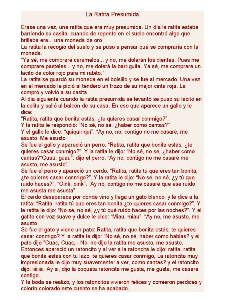La Ratita Presumida y sus pretendientes | PDF