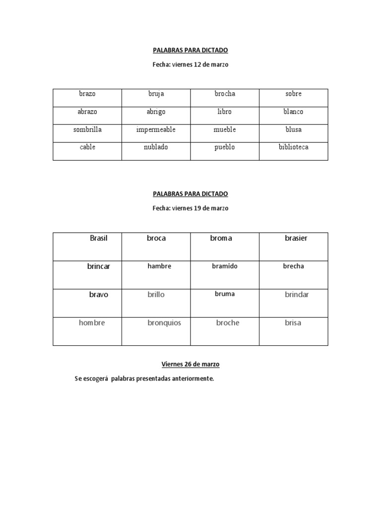 Palabras para Dictado 3° | PDF