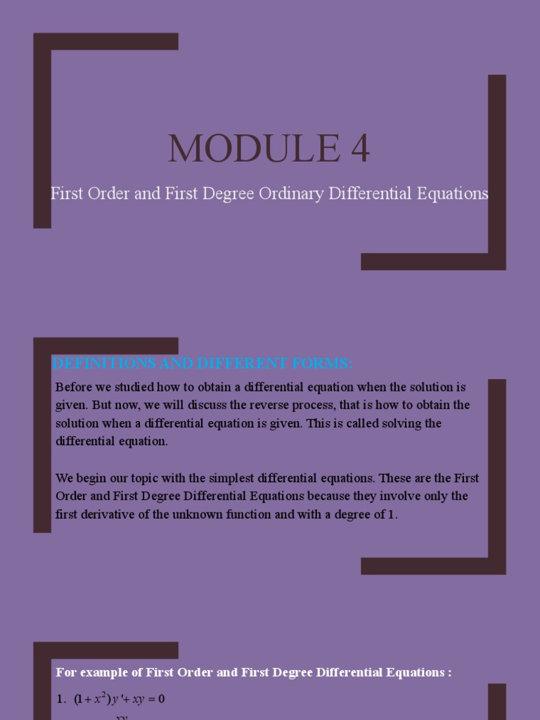 Module 4 DE First Order and First Degree Ordinary Differential ...