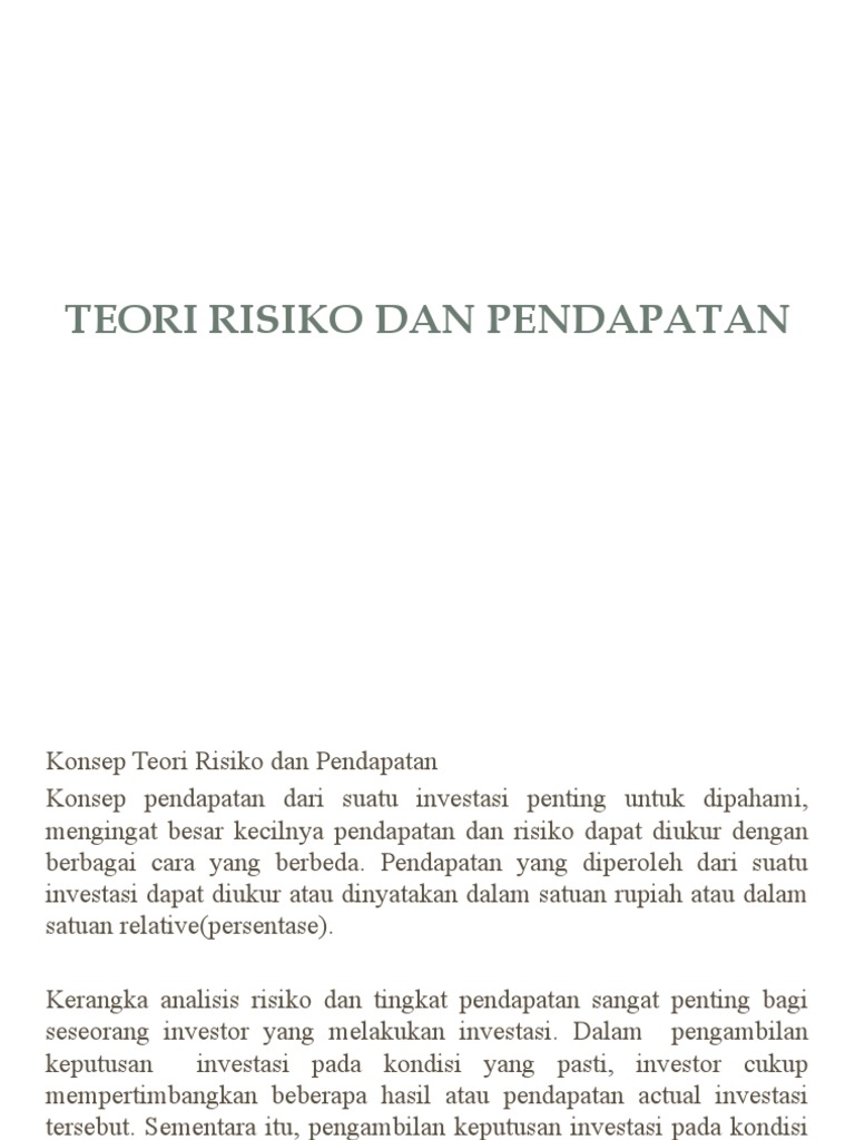 Teori Risiko Dan Pendapatan | PDF