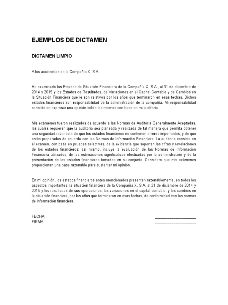 Ejemplos de Dictamen | PDF | Auditoría | Contralor