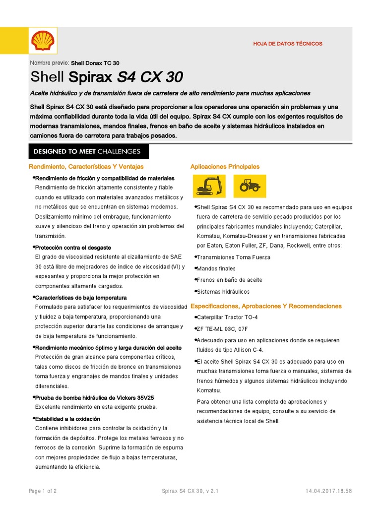 Shell Spirax S4 CX 30: Hoja Técnica | PDF | Viscosidad | Transmisión ...