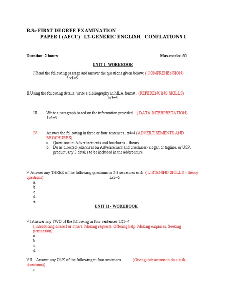 Bsc-Question Paper Pattern | PDF