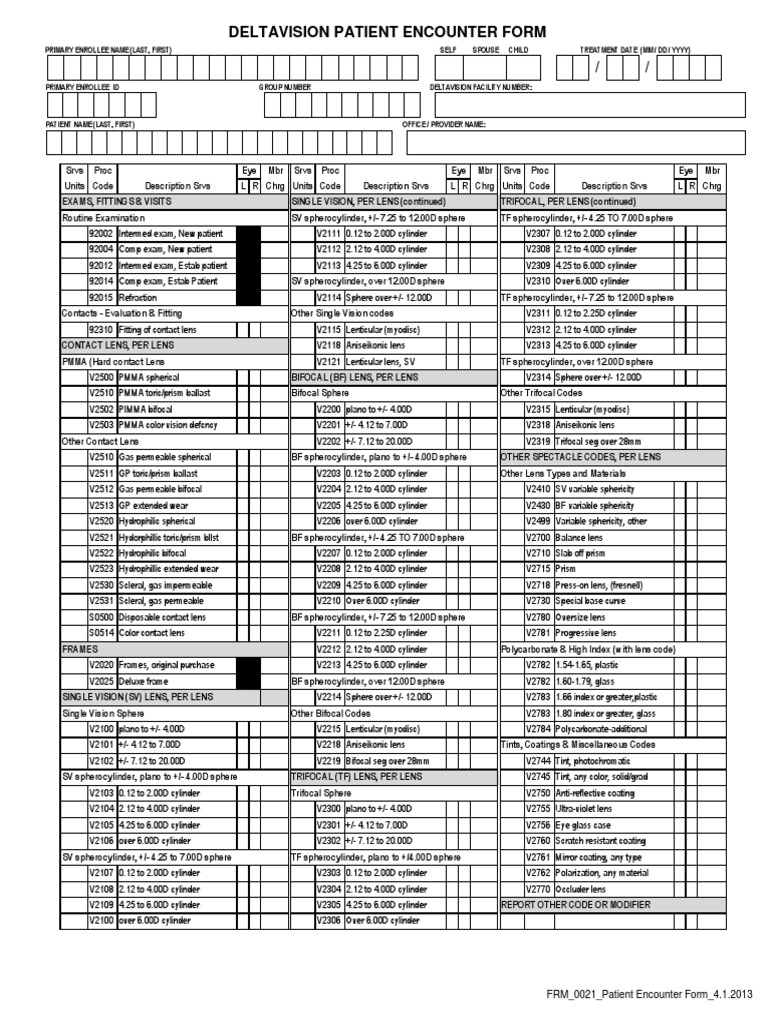 Deltavision Patient Encounter Form / /: Self Spouse Child Treatment ...