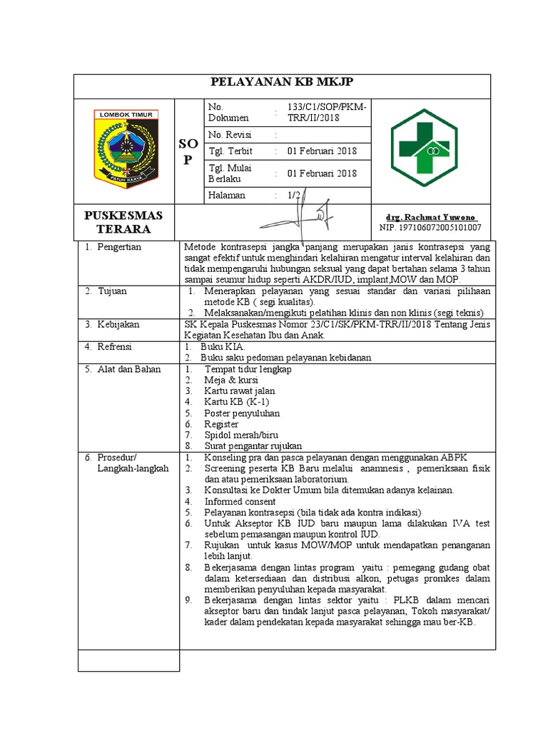 Sop Pelayanan KB MKJP | PDF