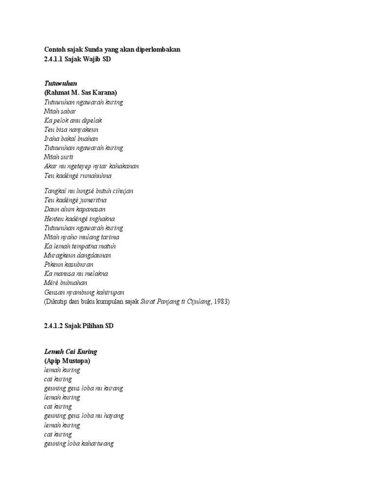 Contoh Sajak Sunda Yang Akan Diperlombakan | PDF