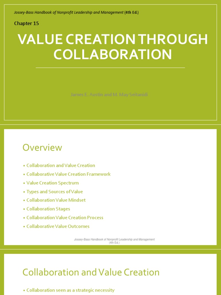 Value Creation Through Collaboration: Jossey-Bass Handbook of Nonprofit Leadership and ...