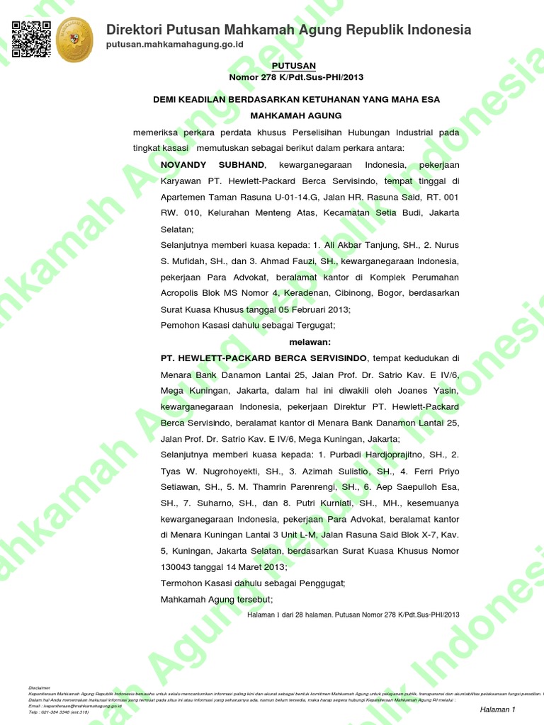 Putusan-MA-278 K PDT - Sus-PHI 2013 | PDF