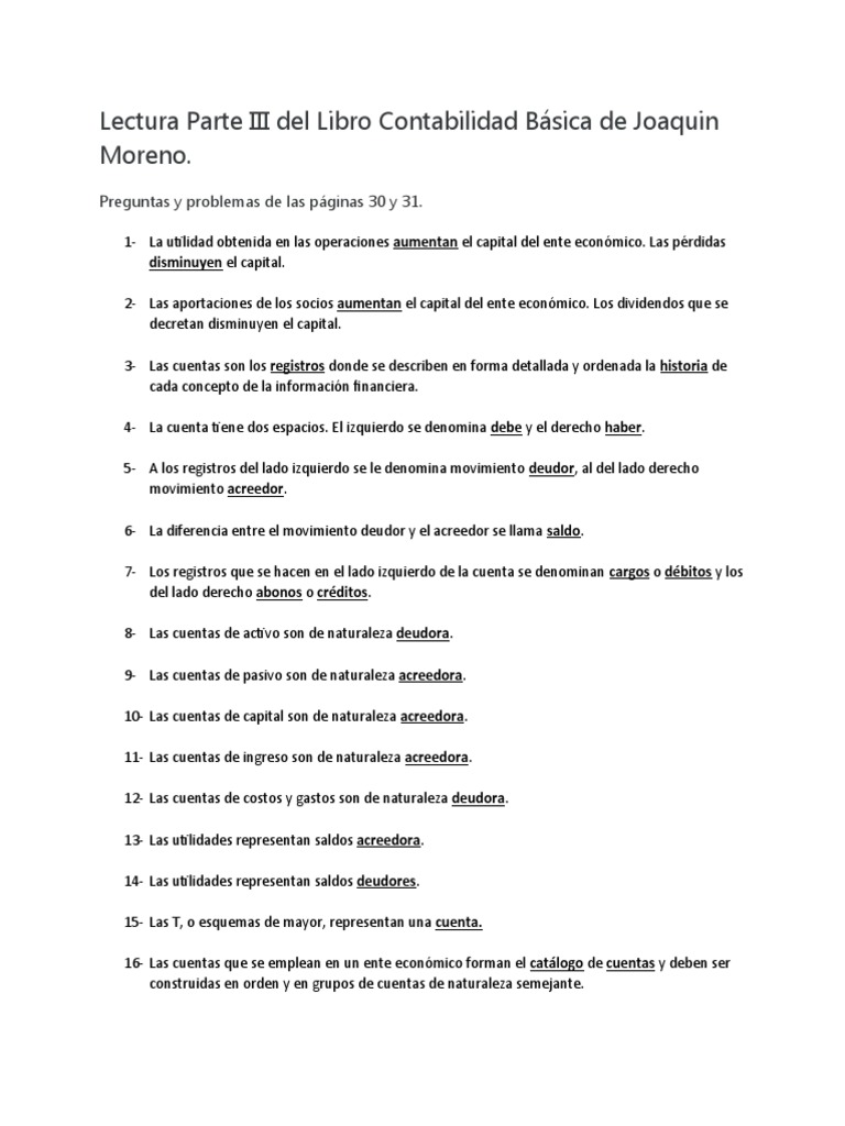 Lectura Parte III Del Libro Contabilidad Básica de Joaquin Moreno | PDF | Contabilidad | Economias
