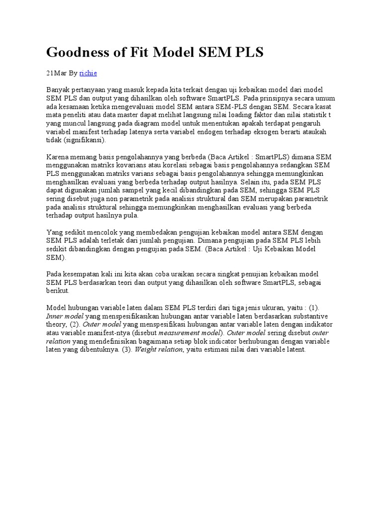 Evaluasi Model SEM PLS dengan SmartPLS | PDF