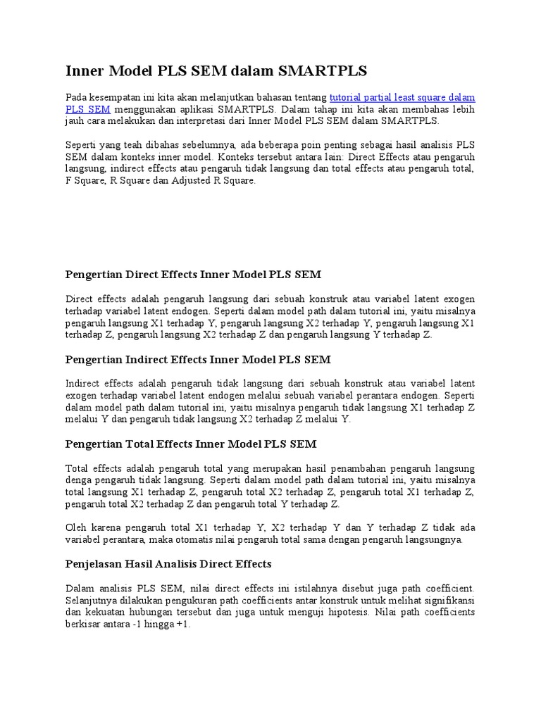 Inner Model PLS SEM di SMARTPLS | PDF