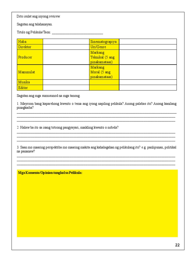 Movie Review Format | PDF